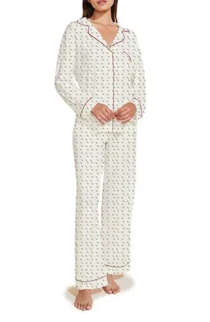 Eberjey Gisele Printed Long Pajamas Triple Heart Multi/haute Red
