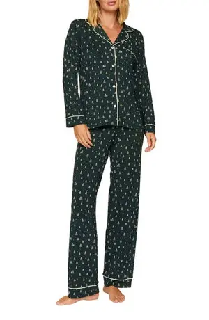 Eberjey Eberjey Gisele Printed Long Pajamas Winter Pine/ivory