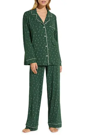 Eberjey Gisele Printed Long Pajamas Winterpine Forest Green/ Iv
