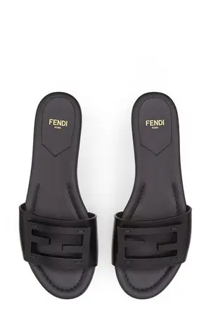 Fendi Signature Logo Slide Sandal - Black