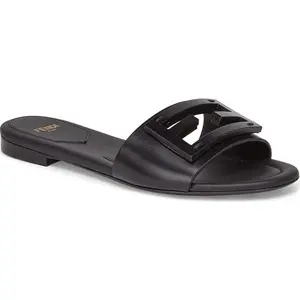 Fendi Signature Logo Slide Sandal - Black