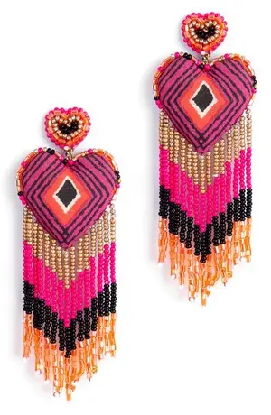 Deepa Gurnani Passion Fringe Drop Earrings - Fuchsia