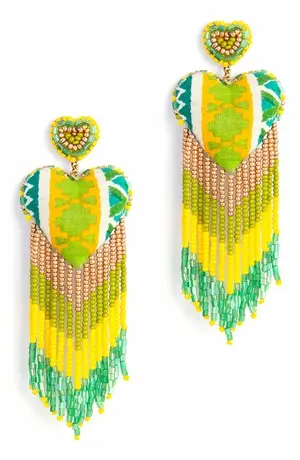 Deepa Gurnani Passion Fringe Drop Earrings Green