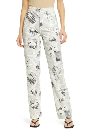 REFORMATION Cynthia High-Rise Relaxed Jeans Climate Newsprint