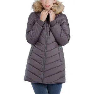 MODERN ETERNITY Faux Fur Trim Convertible Puffer 3-in-1 Maternity Jacket - Dark Grey