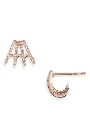 Ef Collection EF Collection Diamond Multirow Huggie Earrings Rose Gold