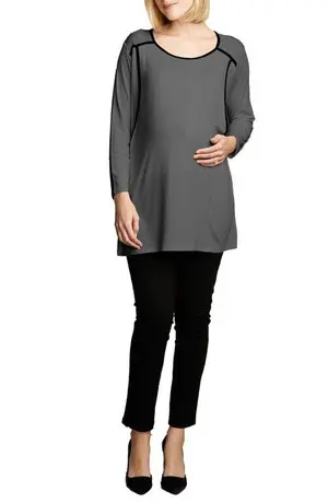 MATERNAL AMERICA Long Sleeve Nursing Top - Charcoal/black