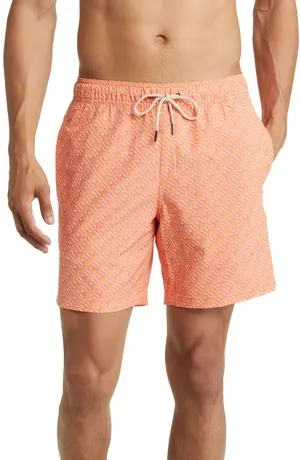 FAIR HARBOR Fair Harbor The Bayberry Swim Trunks Orange Sea Squares