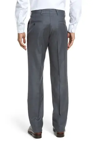 Berle Flat Front Modern Fit Gabardine Stretch Wool Trousers - Medium Grey
