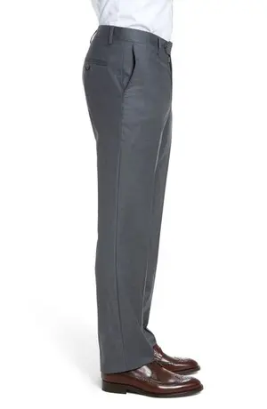 Berle Flat Front Modern Fit Gabardine Stretch Wool Trousers - Medium Grey