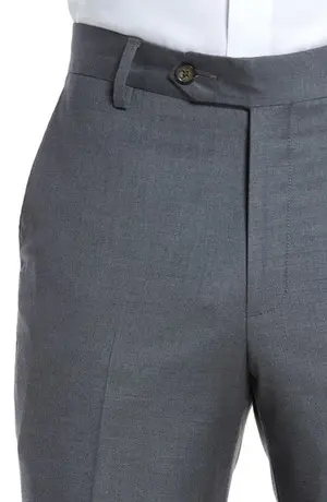 Berle Flat Front Modern Fit Gabardine Stretch Wool Trousers - Medium Grey