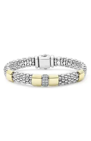 Lagos Caviar Lux Diamond Rope Station Bracelet - Silver/ Gold