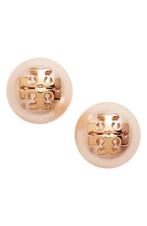 Tory Burch Moondance Pearl Stud Earrings - Rose Gold