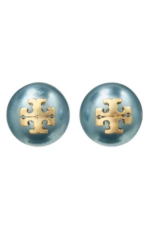 Tory Burch Moondance Pearl Stud Earrings Tory Gold / Blue