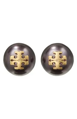 Tory Burch Moondance Pearl Stud Earrings - Tory Gold/dark Purple