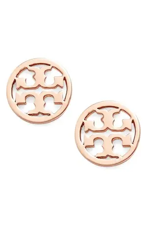 Tory Burch Icon Circle Stud Earrings Rose Gold