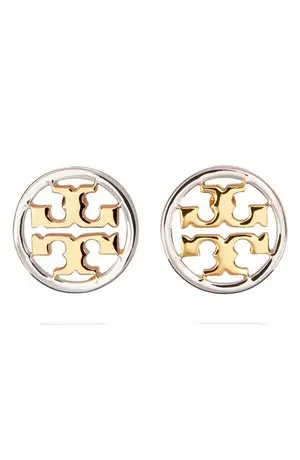 Tory Burch Icon Circle Stud Earrings - Tory Gold / Silver
