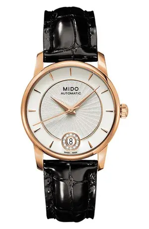 MIDO Baroncelli Diamond Automatic Leather Strap Watch - Silver/black