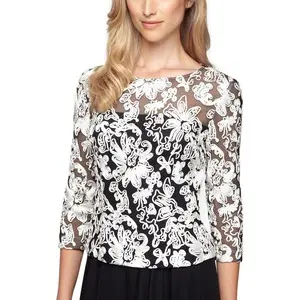 Alex Evenings Soutache Tulle Blouse