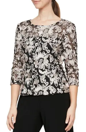 Alex Evenings Soutache Tulle Blouse