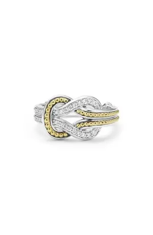 Lagos Newport Diamond Knot Ring In 18k Gold And Sterling Silver - Silver/gold