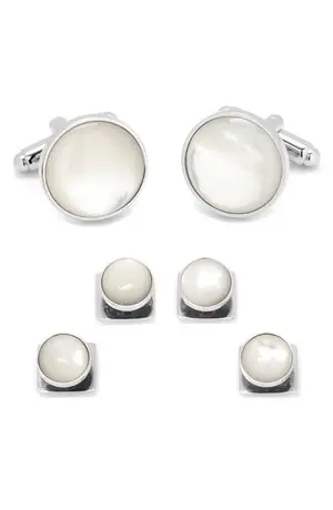 CUFFLINKS, INC. Mother-of-pearl Cuff Links And Shirt Studs - Silver/white