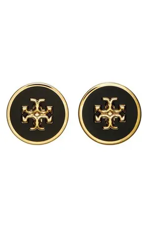 Tory Burch Icon Enamel Stud Earrings - Tory Gold / Black