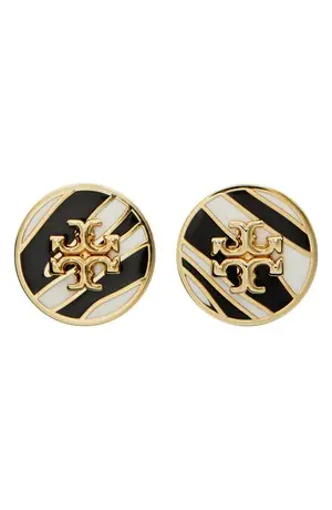 Tory Burch Icon Enamel Stud Earrings Tory Gold / Zebra