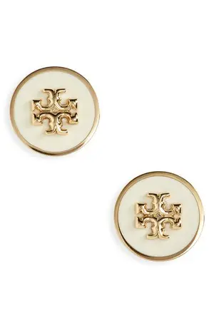 Tory Burch Icon Enamel Stud Earrings - Tory Gold/new Ivory