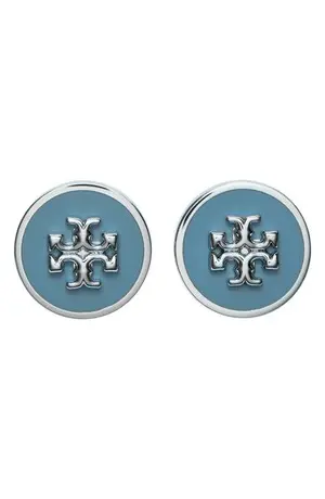 Tory Burch Icon Enamel Stud Earrings Tory Silver/ Lanai Blue