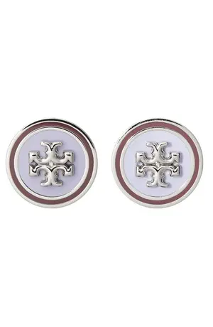 Tory Burch Icon Enamel Stud Earrings - Tory Silver/ Truffle/ Lavender