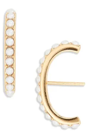 Argento Vivo Imitation Pearl Stud Earrings - Gold