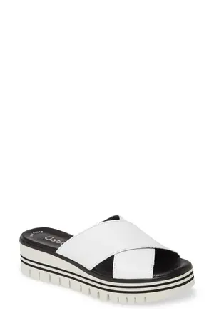 Gabor Platform Slide Sandal White Leather
