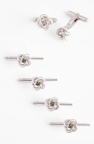 David Donahue Knot Cuff Link & Stud Set - Sterling Silver