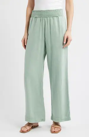 Bella Dahl Smocked Waist Wide Leg Pants - Oasis Green