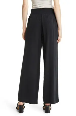 Bella Dahl Smocked Waist Wide Leg Pants - Vintage Black