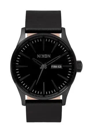 Nixon Sentry Leather Strap Watch - All Black