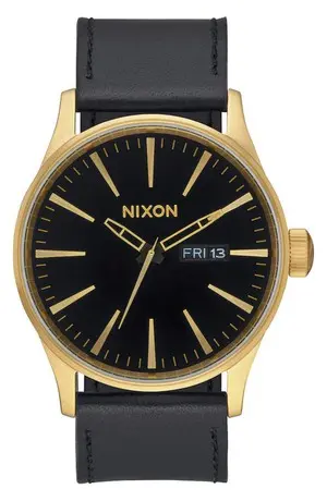 Nixon Nixon Sentry Leather Strap Watch Black/ Black/ Gold