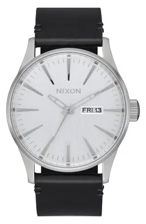 Nixon Nixon Sentry Leather Strap Watch Black/ Silver