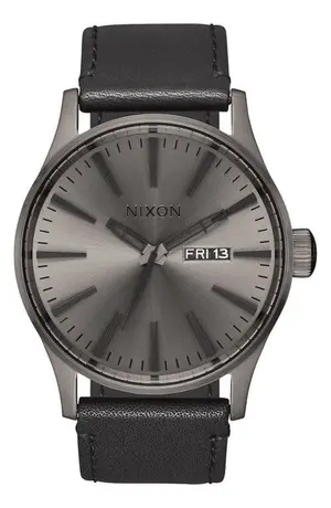 Nixon Nixon Sentry Leather Strap Watch Black/gunmetal
