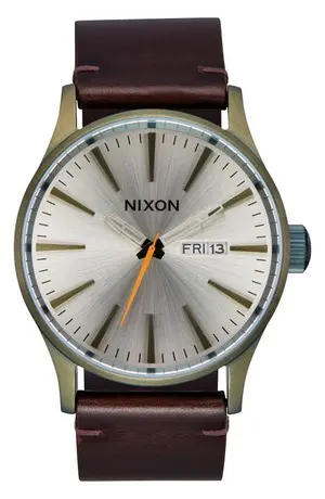 Nixon Nixon Sentry Leather Strap Watch Vintage White /surplus