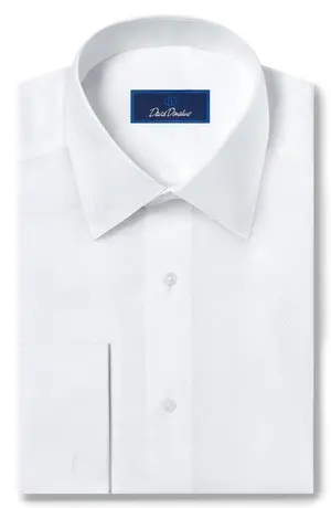 David Donahue French Cuff Tuxedo Shirt - White/white