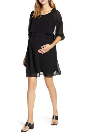 MATERNAL AMERICA Ruffle Overlay Maternity/nursing Dress