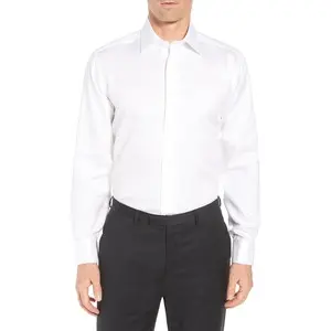 David Donahue Horizontal Twill Regular Fit Tuxedo Shirt - White