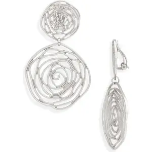 KARINE SULTAN Oversized Rose Cutout Drop Clip Earrings - Silver