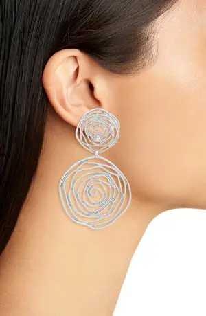 KARINE SULTAN Oversized Rose Cutout Drop Clip Earrings - Silver