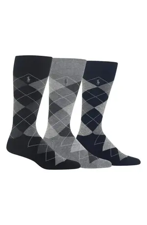 Polo Ralph Lauren 3-pack Argyle Crew Socks - Black/grey