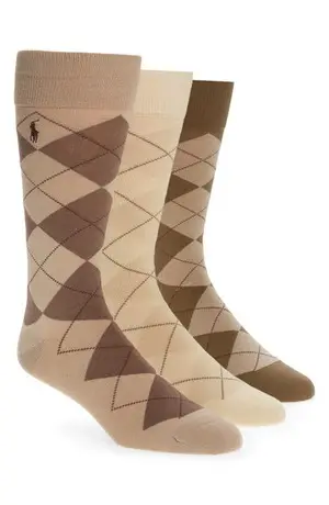 Polo Ralph Lauren Polo Ralph Lauren 3-Pack Argyle Crew Socks Lt Coffee/ Bone White/ Tobacco