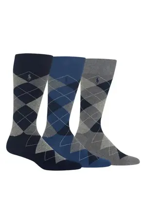 Ralph Lauren 3-pack Argyle Crew Socks - Navy/grey Heather