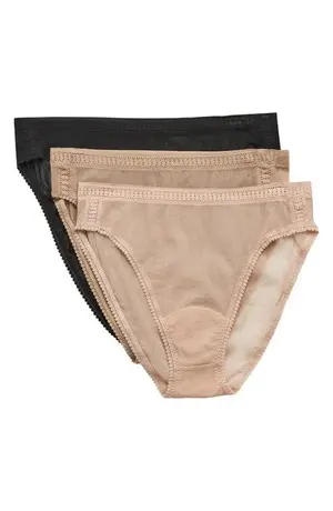 ON GOSSAMER 3-pack Mesh High Cut Briefs Black/ Champagne/ Mocha